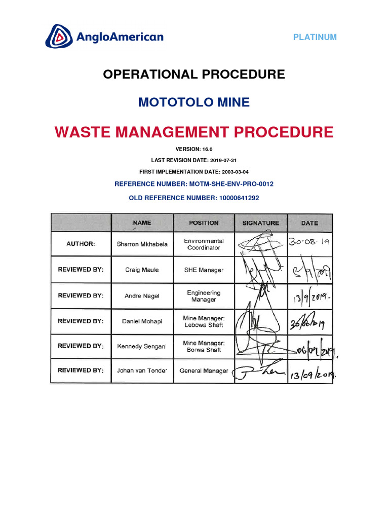 Annexure I - Waste Management Procedure | PDF | Waste | Waste Management