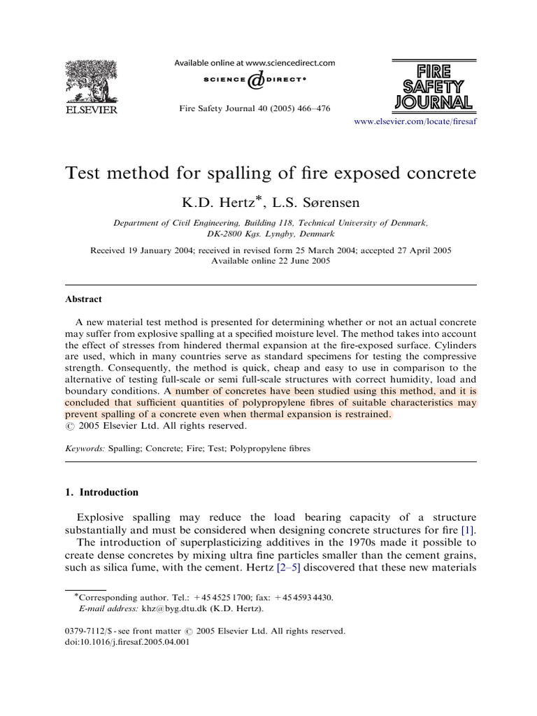 Test Method For Spalling of Fire Exposed Concrete: Article in Press | PDF