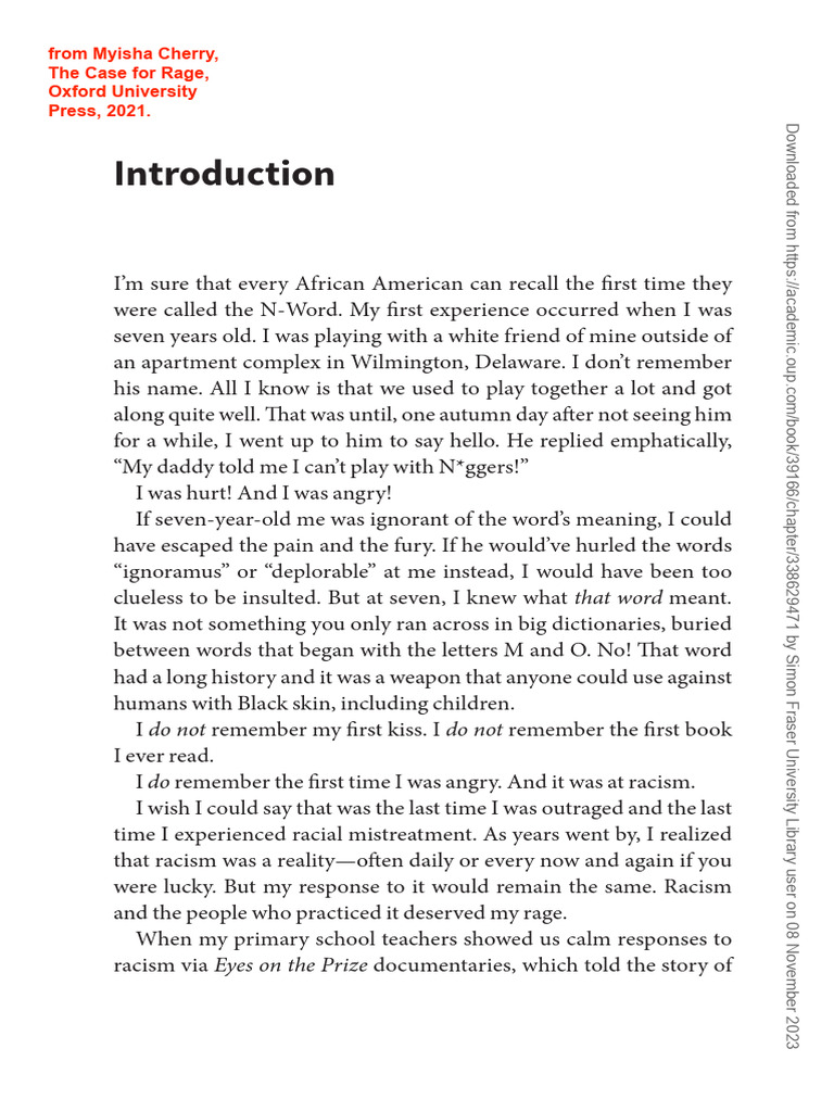 Cherry - The Case For Rage (CW - Slurs, Racist Violence) | PDF | Anger | Emotions