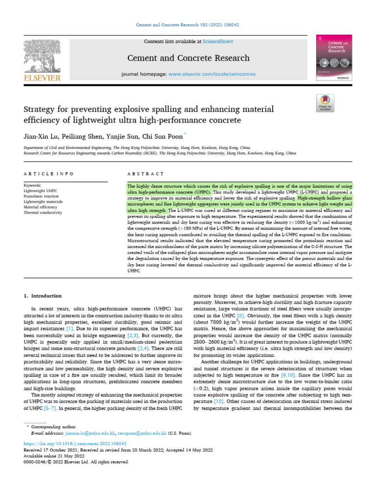 Cement and Concrete Research: Jian-Xin Lu, Peiliang Shen, Yanjie Sun ...