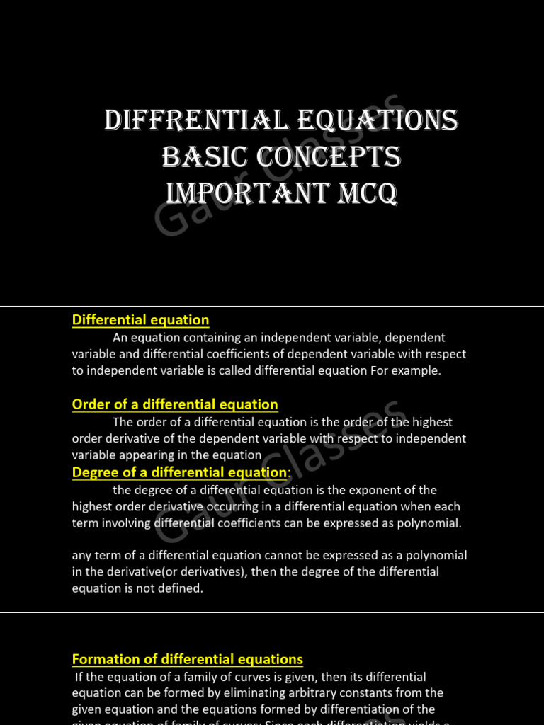 Differential Equations MCQs | PDF | Equations | Derivative
