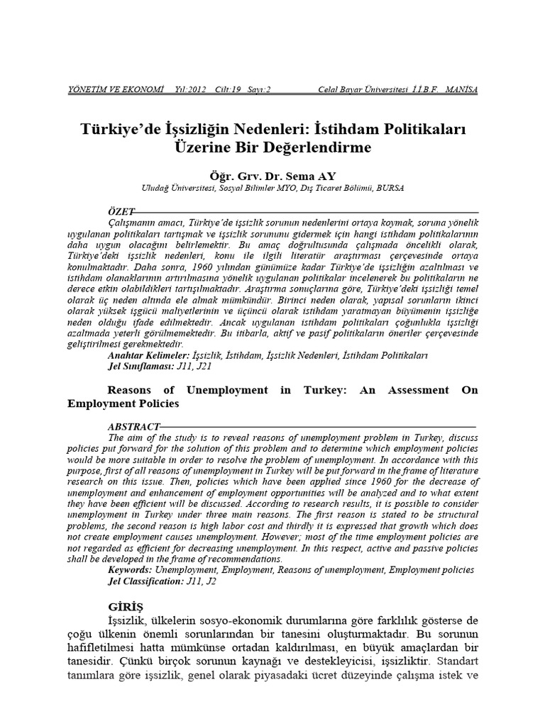 T - Rkiye - de - Sizli - in Nedenleri - Stihdam Politikalar - Zerine Bir de - Erlendirme ...