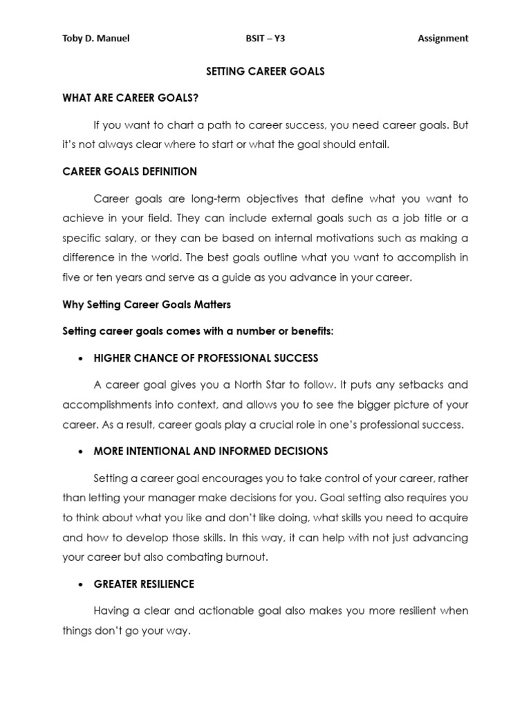 Effective Career Goals Setting Guide | PDF | Goal | Goal Setting
