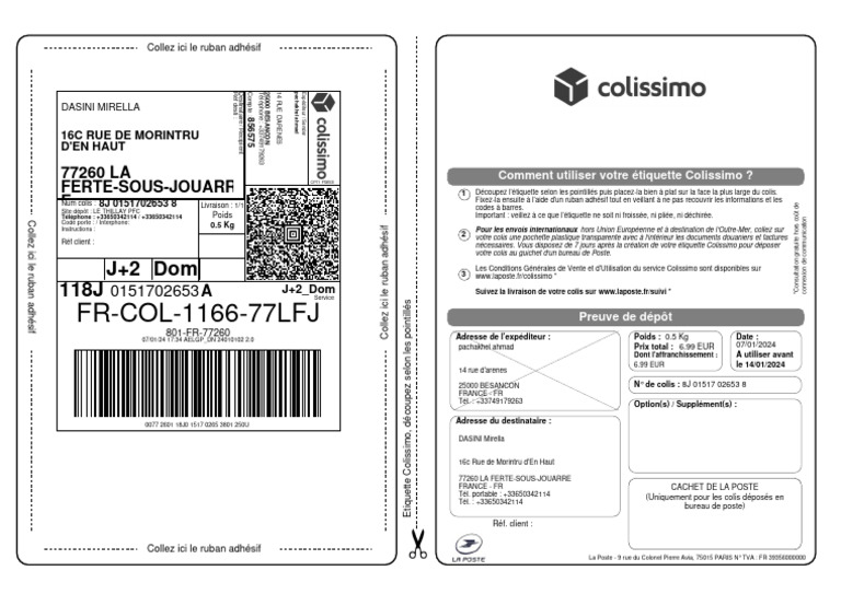 Etiquette_Colissimo_2024_0_7_Z0007146003 | PDF