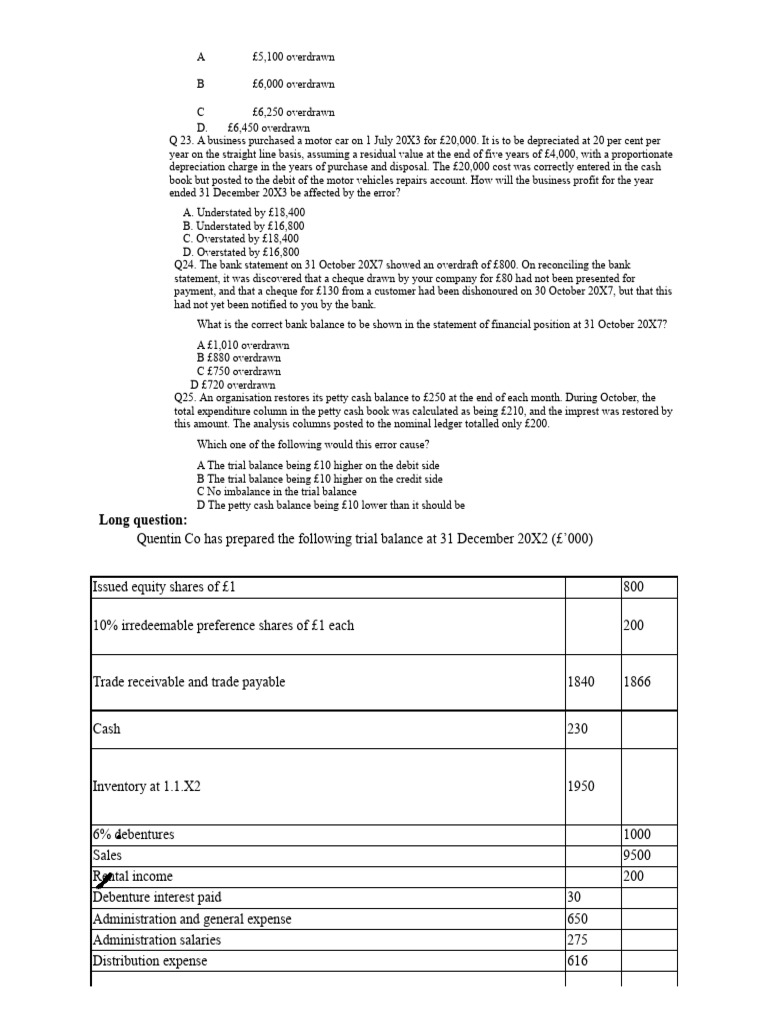 Accounting Mock Exam 3 | PDF | Overdraft | Debits And Credits