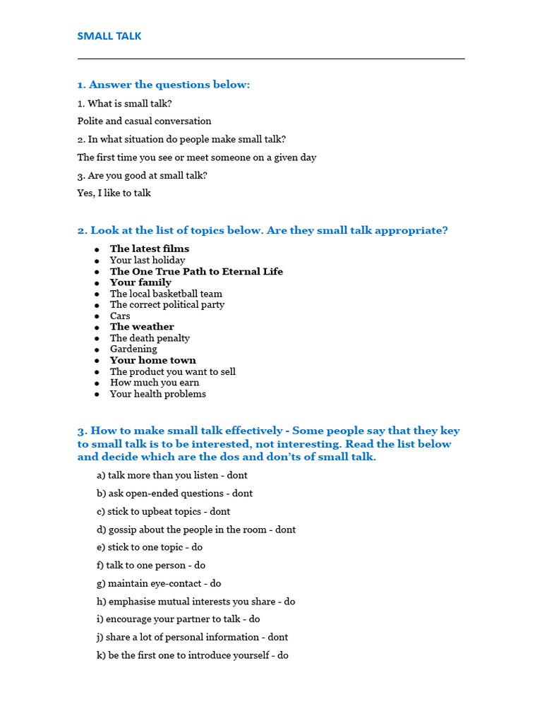 Small Talk Handout | PDF