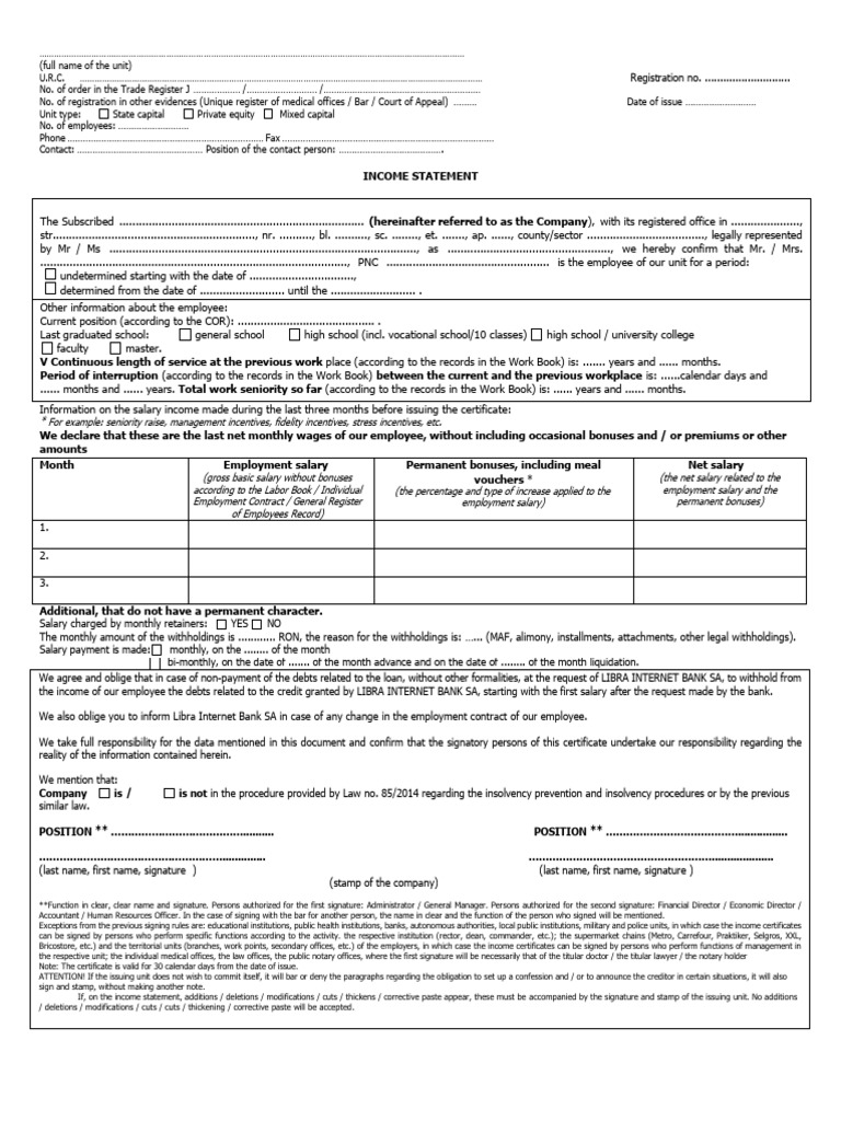 Adeverinta - de - Venit - Tip - Individuala Engleza | Download Free PDF ...