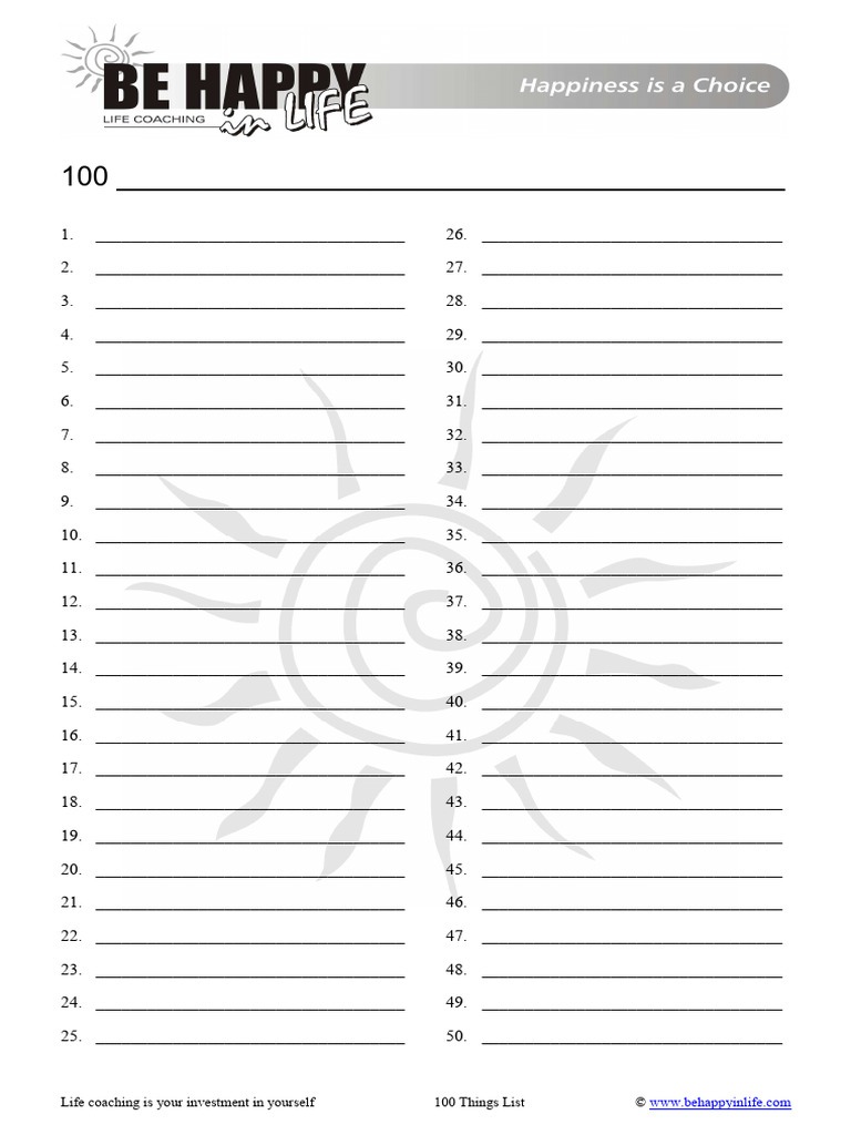 100 Things List | PDF