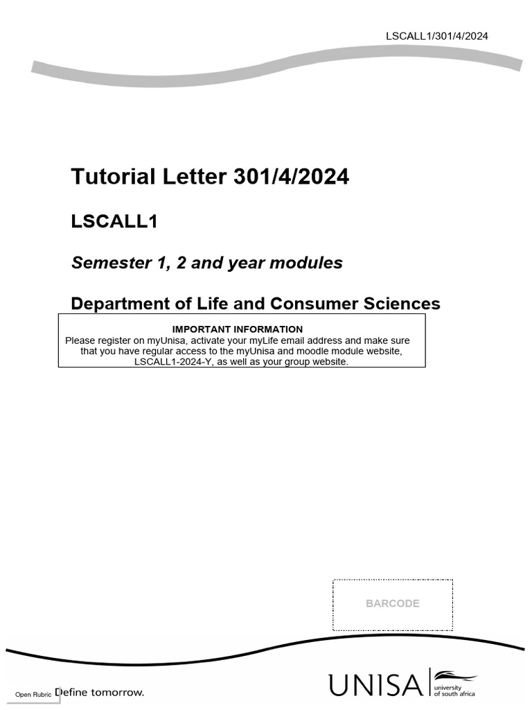 Tutorial Letter 301/4/2024: Lscall1 | PDF