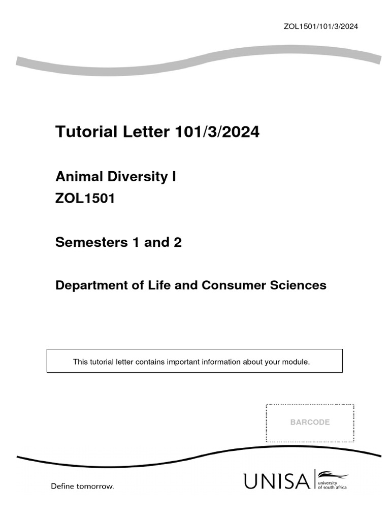 Tutorial Letter 101/3/2024: Animal Diversity I ZOL1501 | PDF