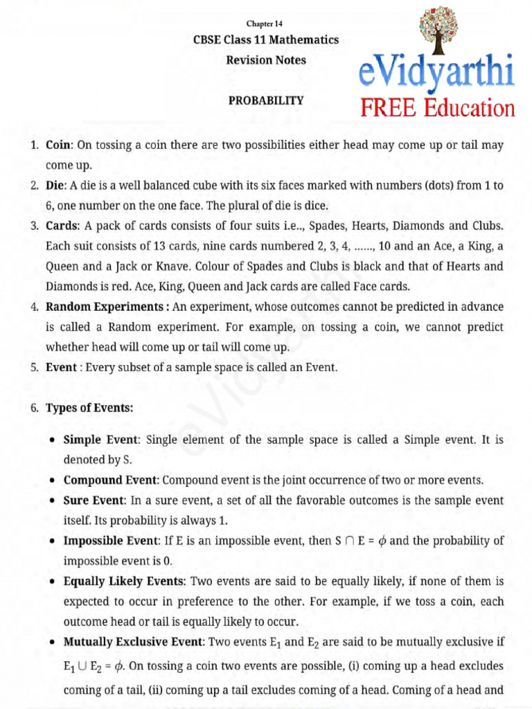 Class 11 Chapter 14 Maths Important Formulas | PDF