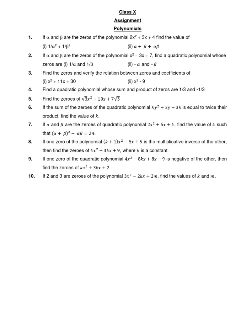 Polynomials Assignment | PDF