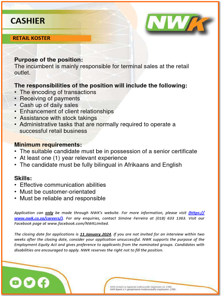 Kassier Koster Jan 2024 External | PDF | Business