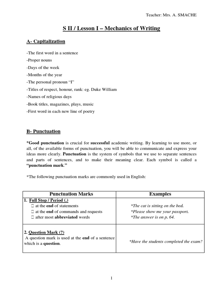 Mechanics of Writing: Punctuation Guide | PDF | Punctuation | Sentence ...