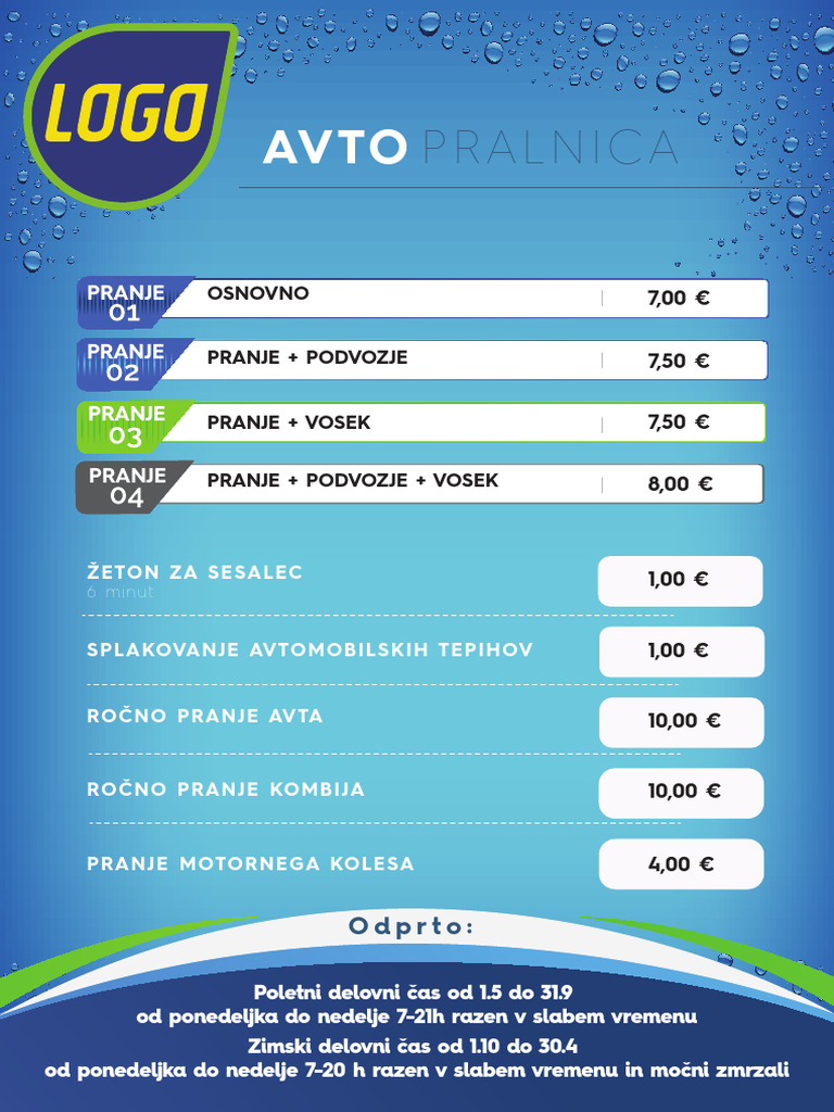 Avtopralnica Grosuplje Cenik A4 | PDF