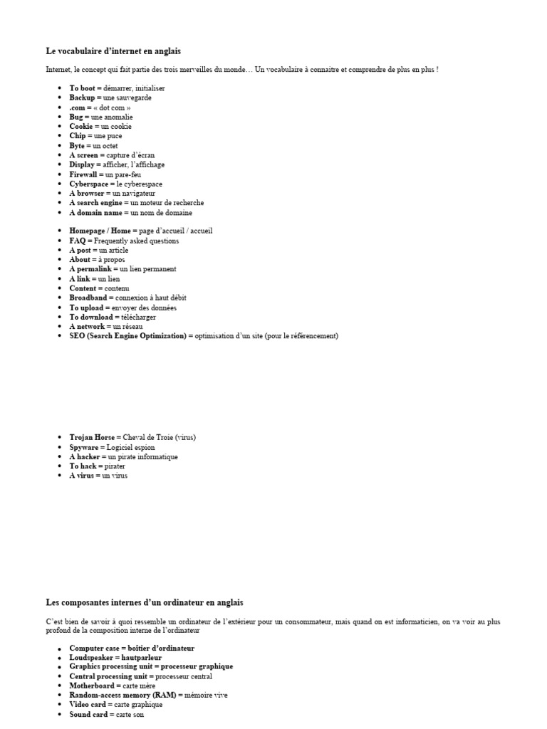 Vocabulaire Informatique | PDF | Informatique | Intelligence artificielle