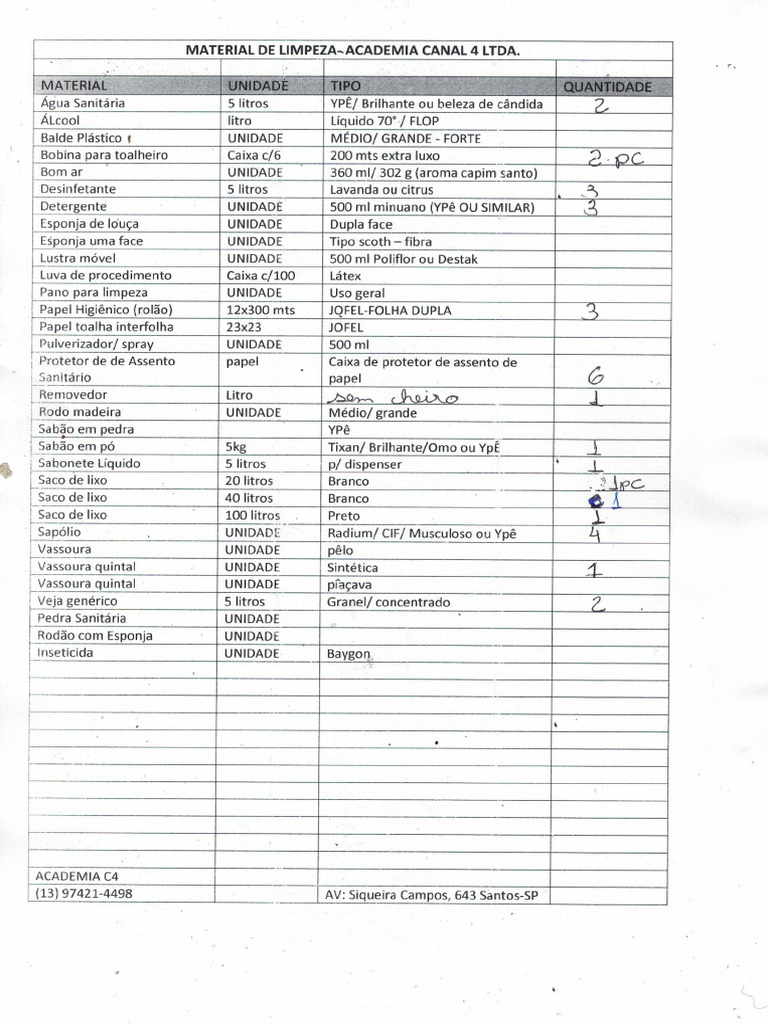 Lista Material de Limpeza | PDF