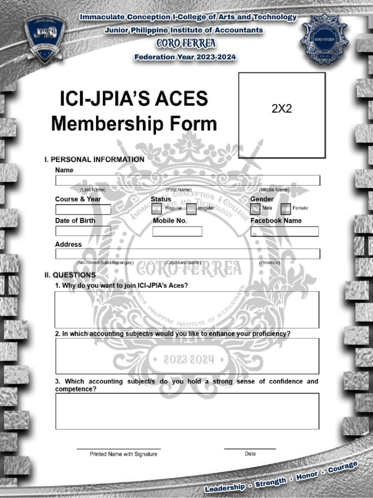 ICI JPIA Aces Membership Form | PDF