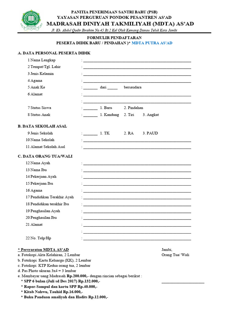 Formulir Madin | PDF | Olahraga & Rekreasi