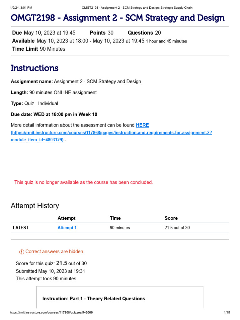 OMGT2198 Assignment 2 SCM Strategy and Design Strategic Supply Chain | PDF