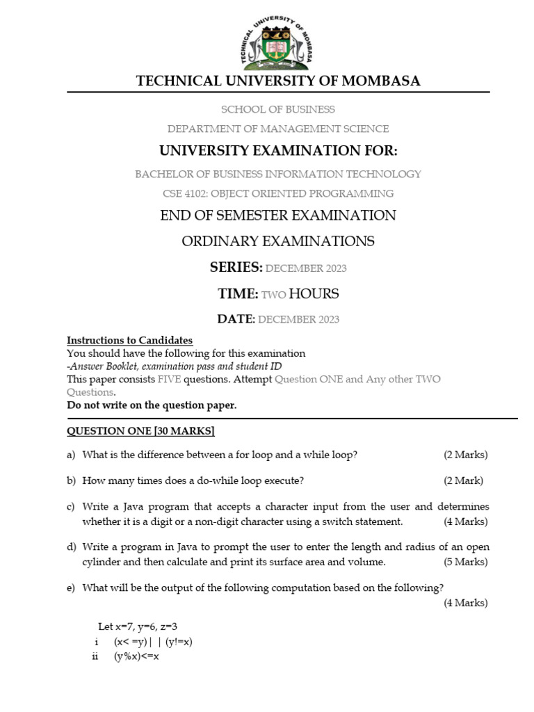 CSE 4102- OBJECT ORIENTED PROGRAMMING SUPP | PDF CSE 4102- OBJECT ORIENTED PROGRAMMING SUPP | PDF
