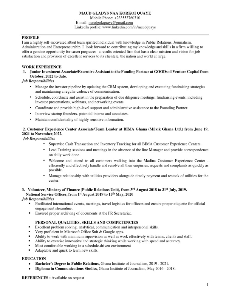 Maud Quaye CV Veche | PDF | Startup Company | Small Business ...