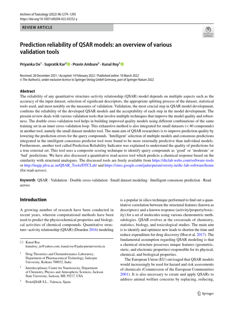 Prediction Reliability Of Qsar Models Pdf