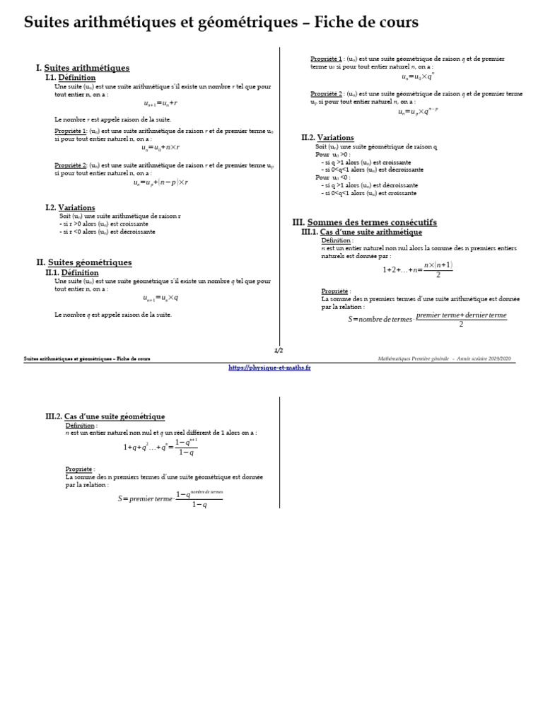 Suites Arithmétiques et Géométriques | PDF
