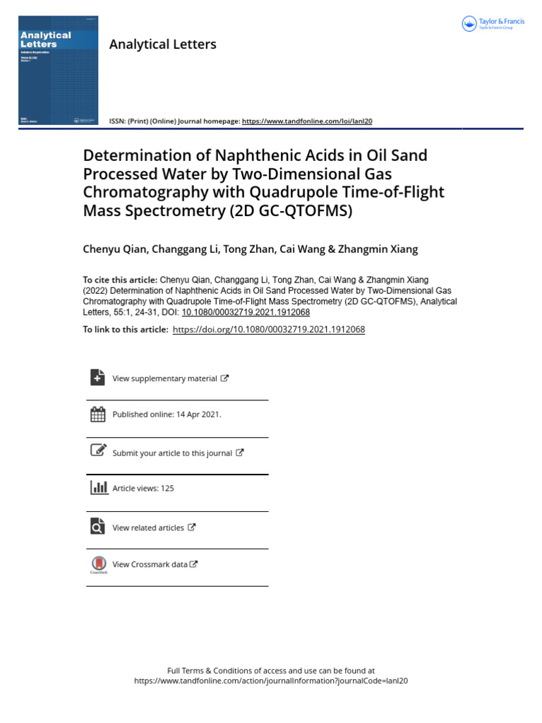 Determination of Naphthenic Acids in Oil Sand Processed Water by Two ...