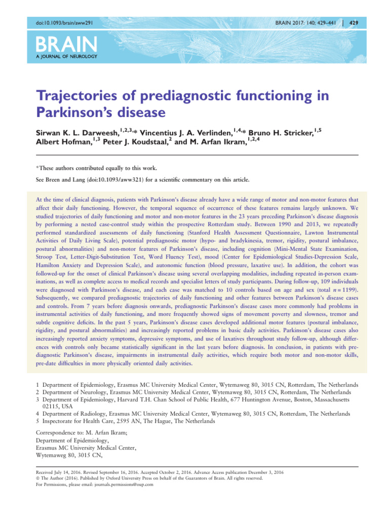 prediagnostic PD brain 2017 | PDF | Parkinson's Disease | Neurology