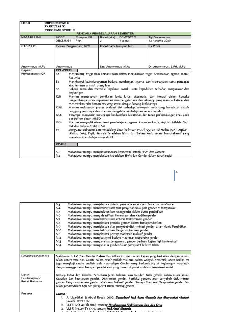 RPS MK Ham Gender-Pgmi-Vii-B | PDF | Ilmu Sosial | Sejarah
