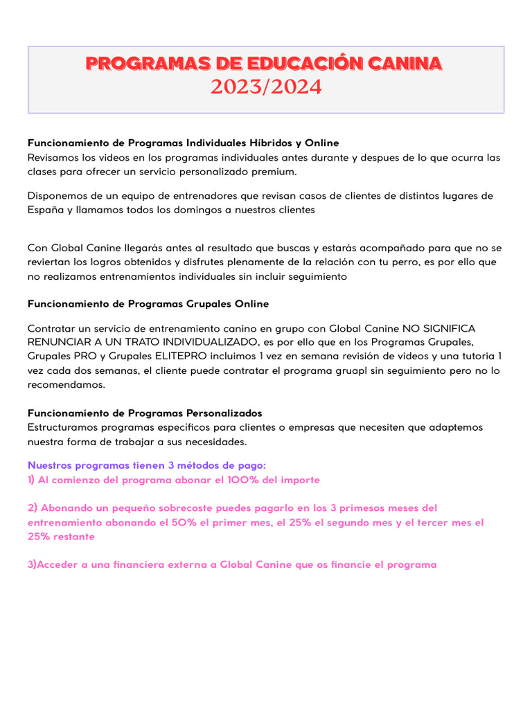 Tarifa Globalcanine | PDF