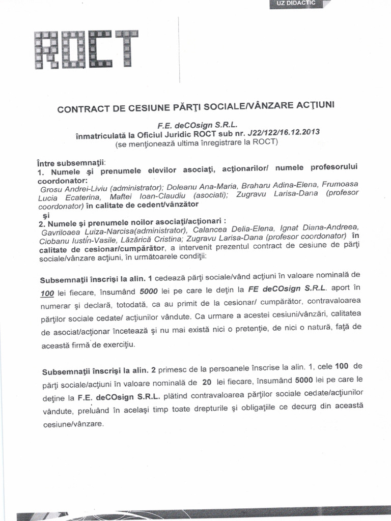 Contract de Cesiune FE DeCOsign SRL | PDF