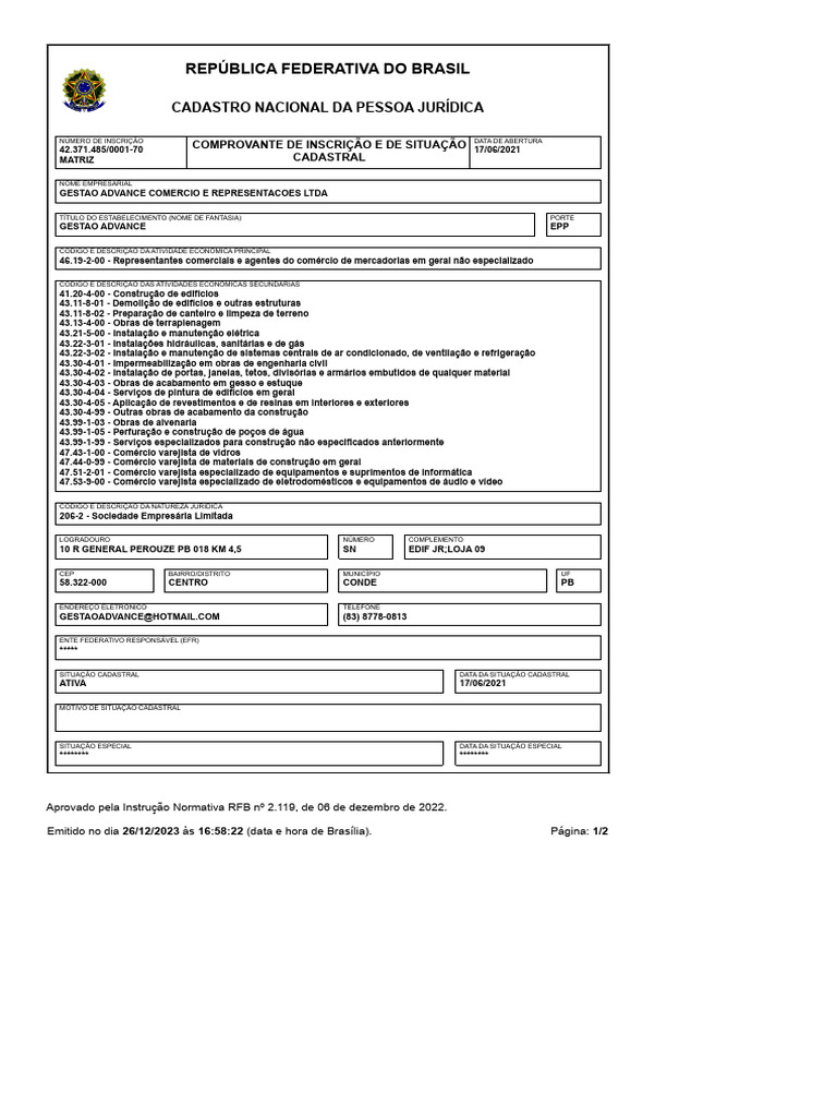 Comprovante CNPJ Gestao | PDF