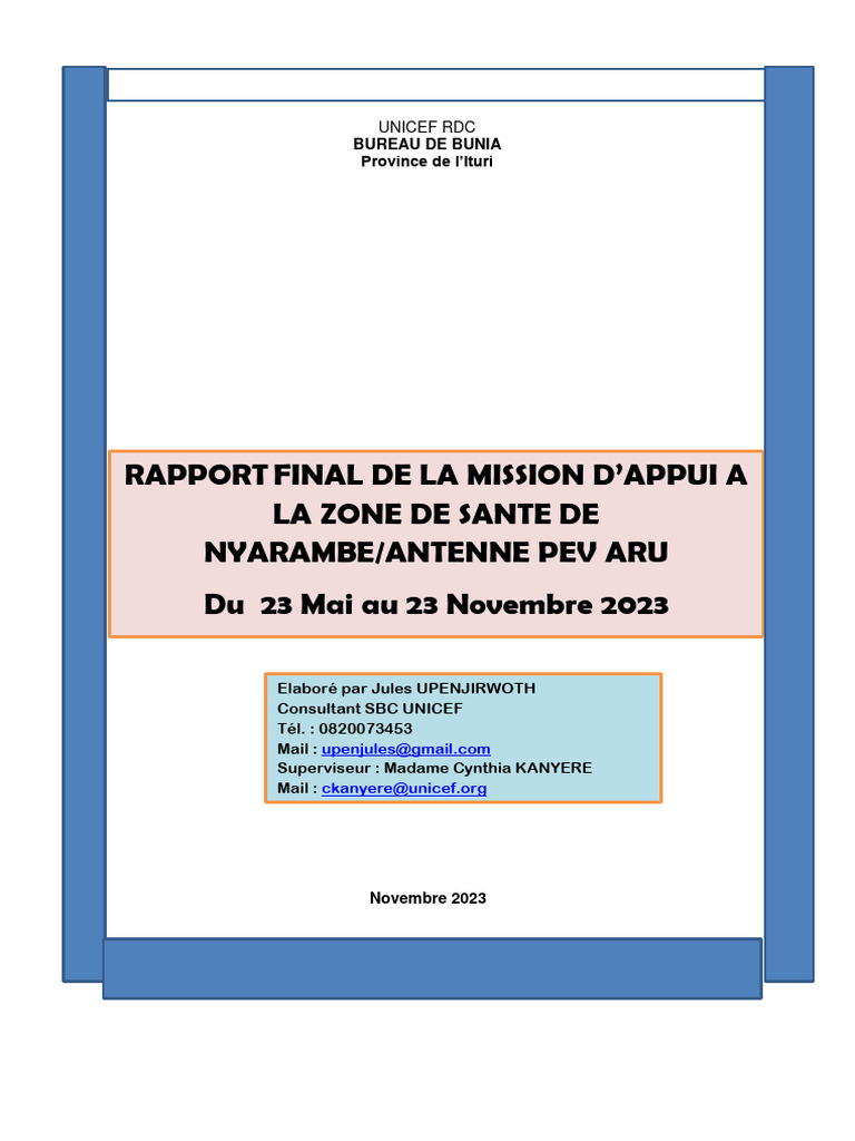Rapport de Mission Consultance - ZS - Nyarambe - Jules | PDF