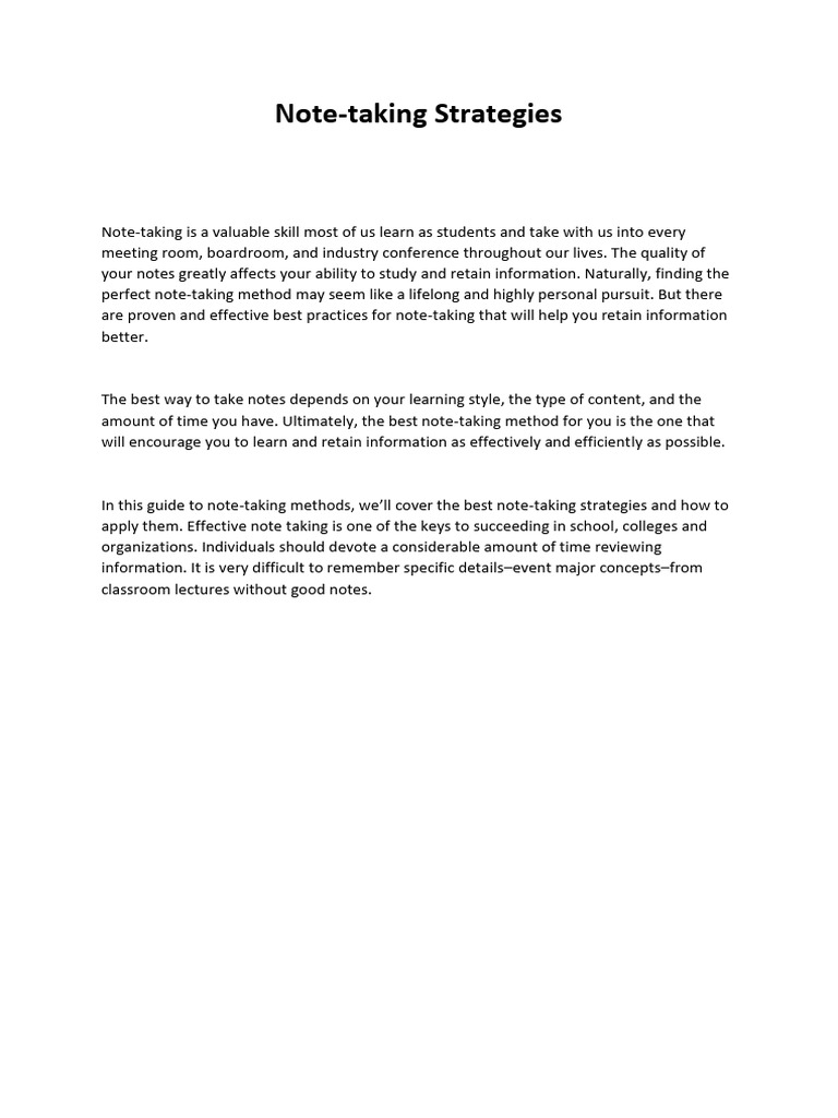 Note-taking Strategies | PDF | Learning | Cognitive Science