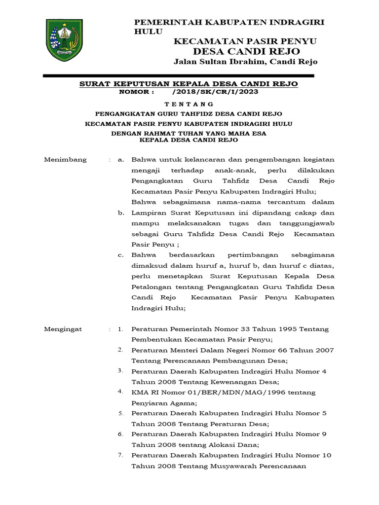 SK Guru Tahfidz 2023 | PDF