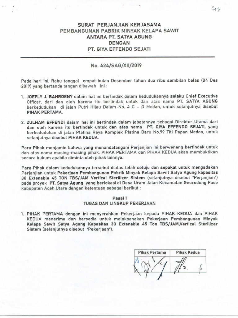 Kontrak Pt. Sag - Ges | PDF