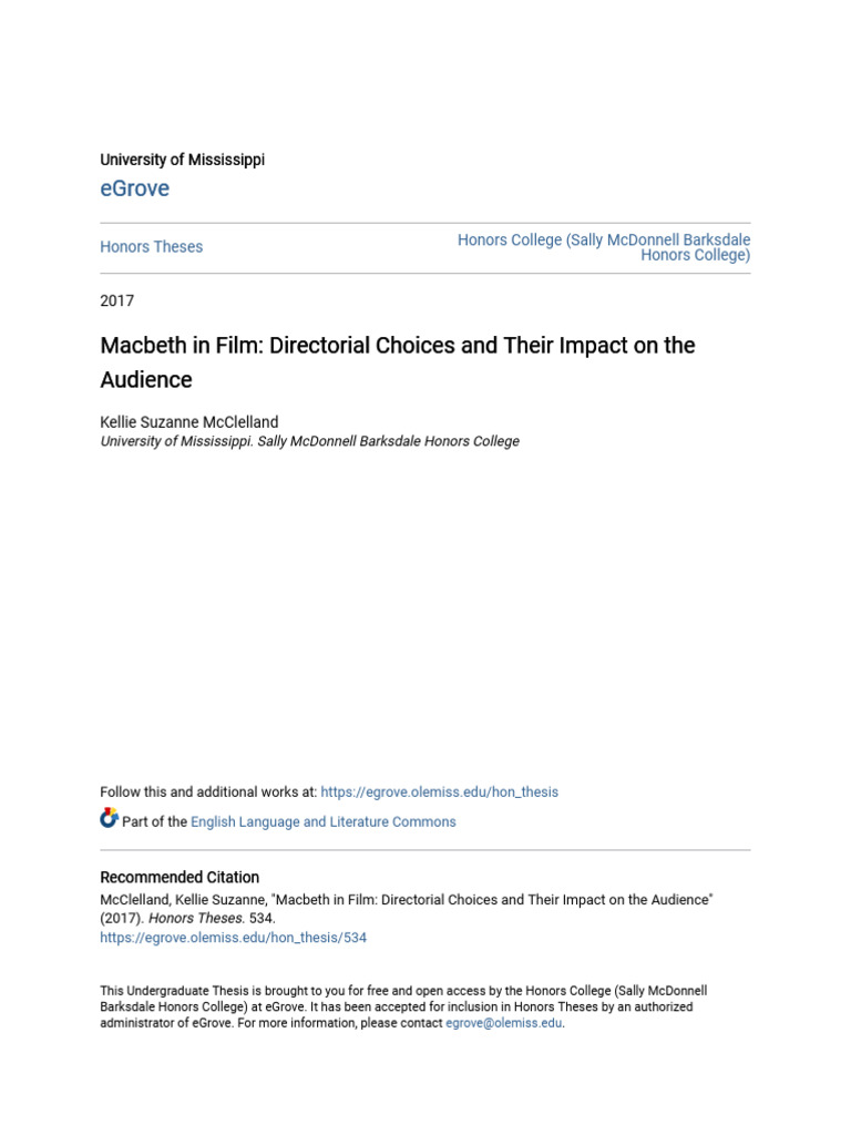 Macbeth in Film_ Directorial Choices and Their Impact on the Audi | PDF