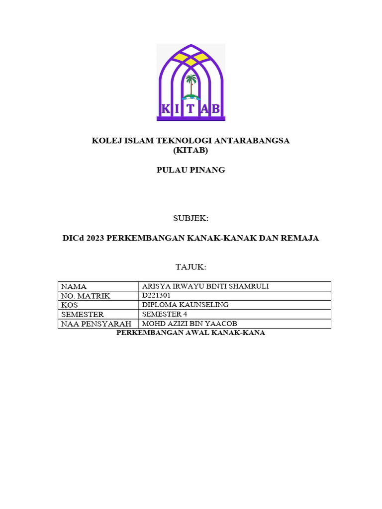 DICD Individu (Perkembangan Kanak-Kanak) | PDF | Karier & Perkembangan