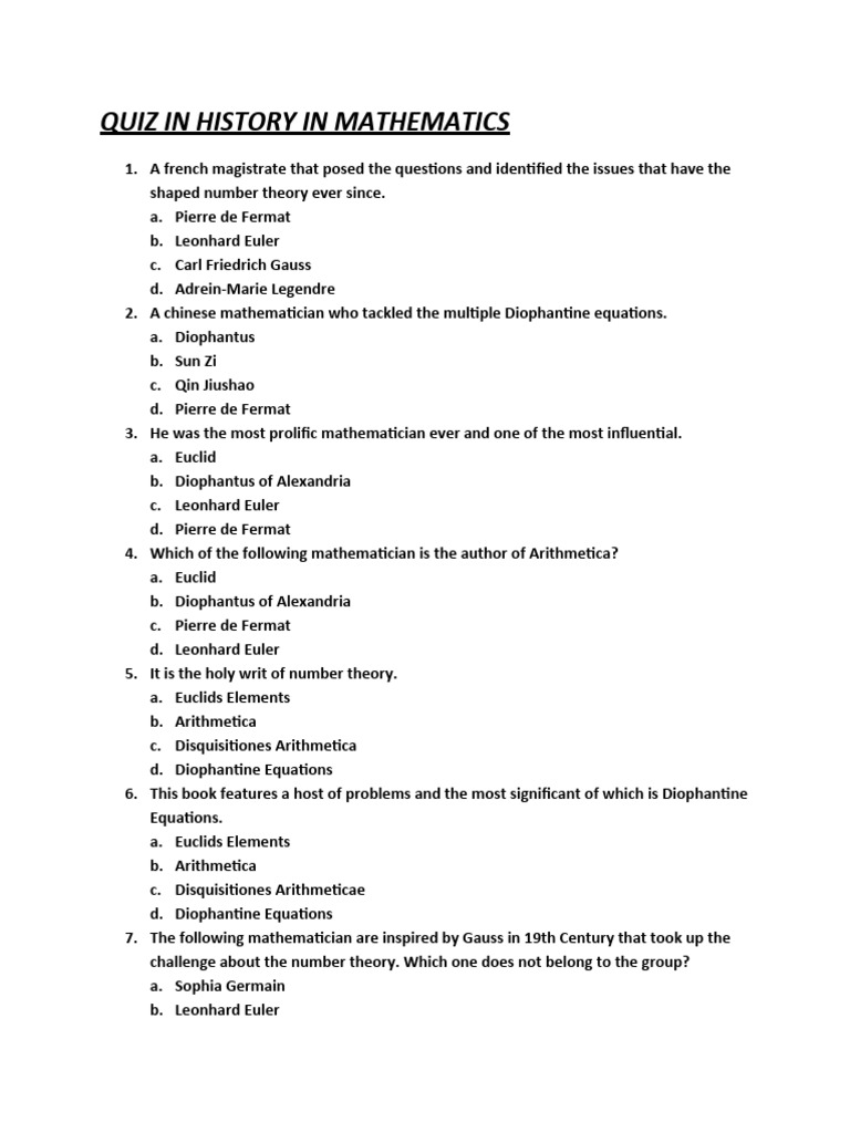 Quiz in History of Math | PDF | Mathematics | Geometry