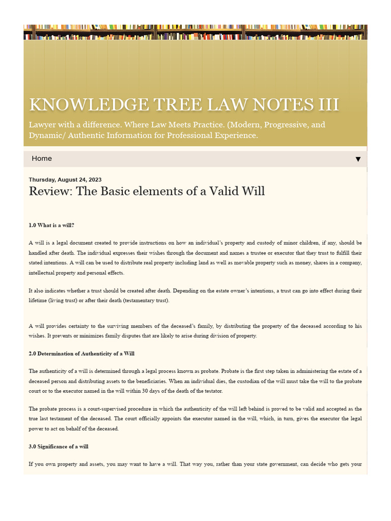 KNOWLEDGE TREE LAW NOTES III- Review- The Basic elements of a Valid ...