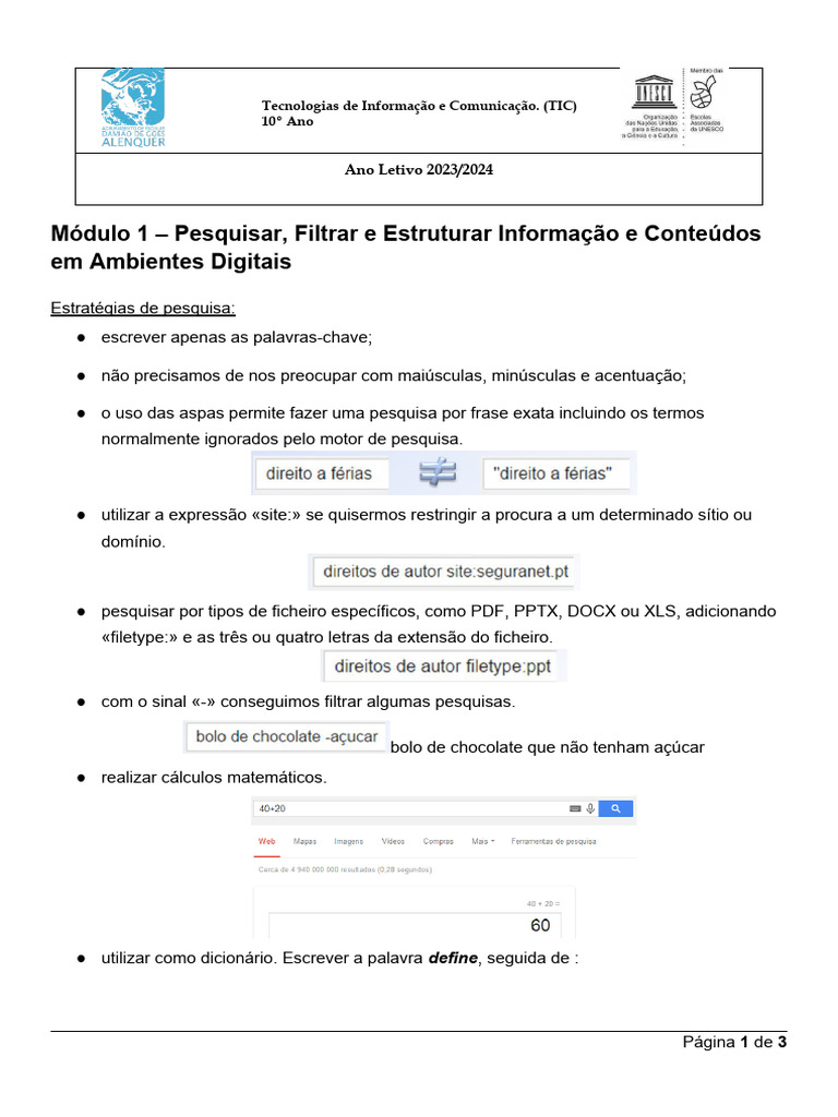 Módulo 2 - Ficha de Trabalho 1 Andrya e Lara | PDF