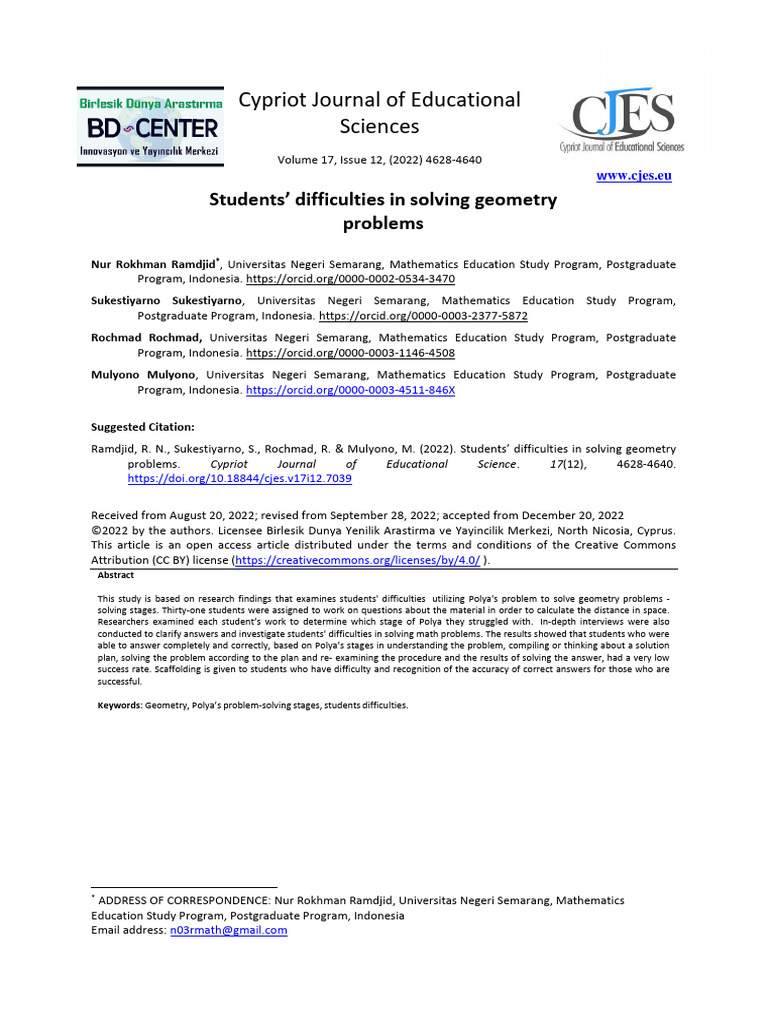 Students' Geometry Problem-Solving Challenges | PDF | Methodology | Thought