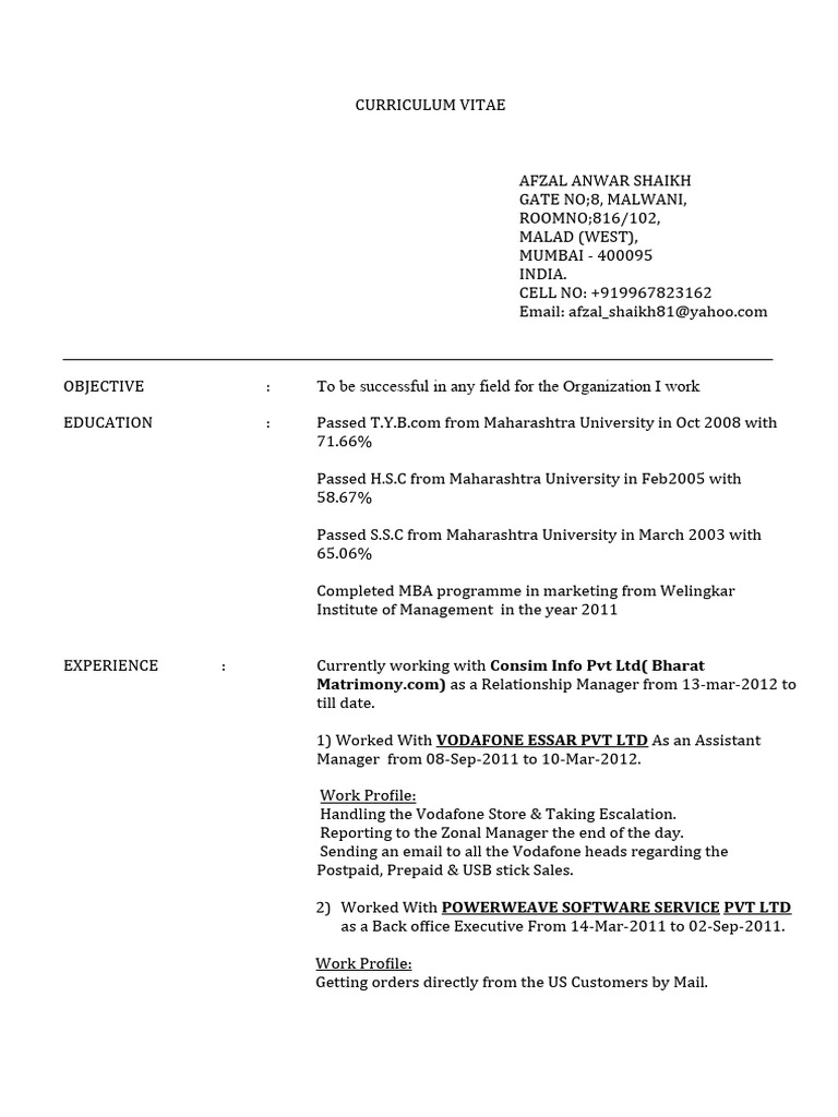 Afzal Shaikh's Resume | PDF | Business | Computers