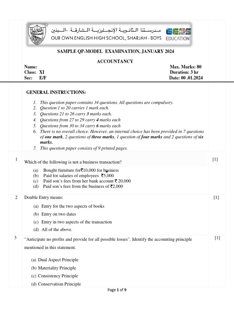 Sample_QP_for_Grade_11_ACC_Model_Examination_2024 | PDF | Debits And ...