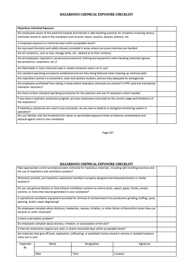 005 - Hazardous Chemical Exposure Checklist | PDF | Toxicity ...
