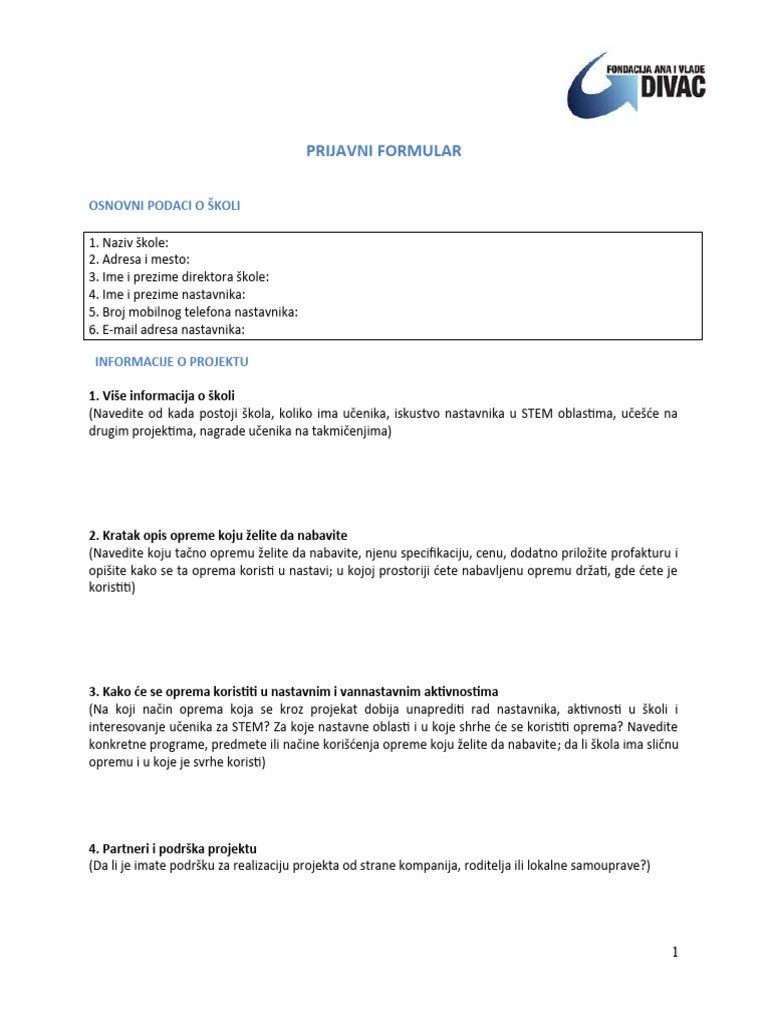 Formular - Za - Prijavu - Skola - VLADE DIVAC20231101 - 081919 | PDF Formular - Za - Prijavu - Skola - VLADE DIVAC20231101 - 081919 | PDF