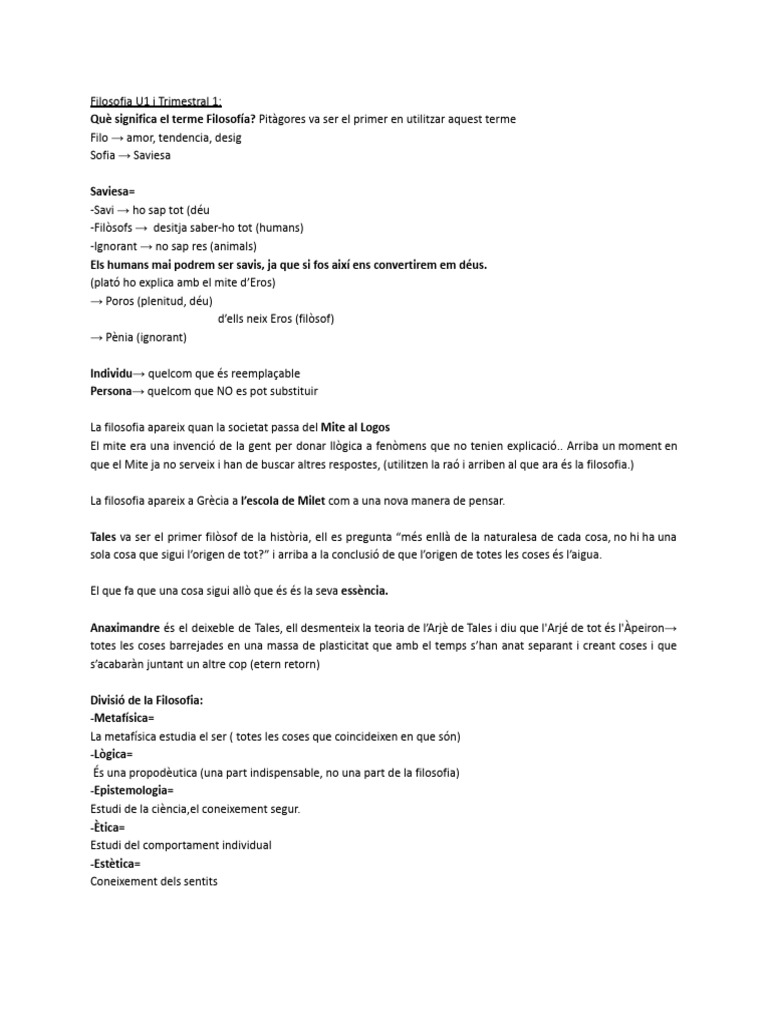 Resum Filo Unitat 1 I Trimestral | PDF