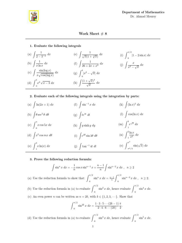 Work Sheet # 8 | PDF | Mathematical Analysis | Mathematics